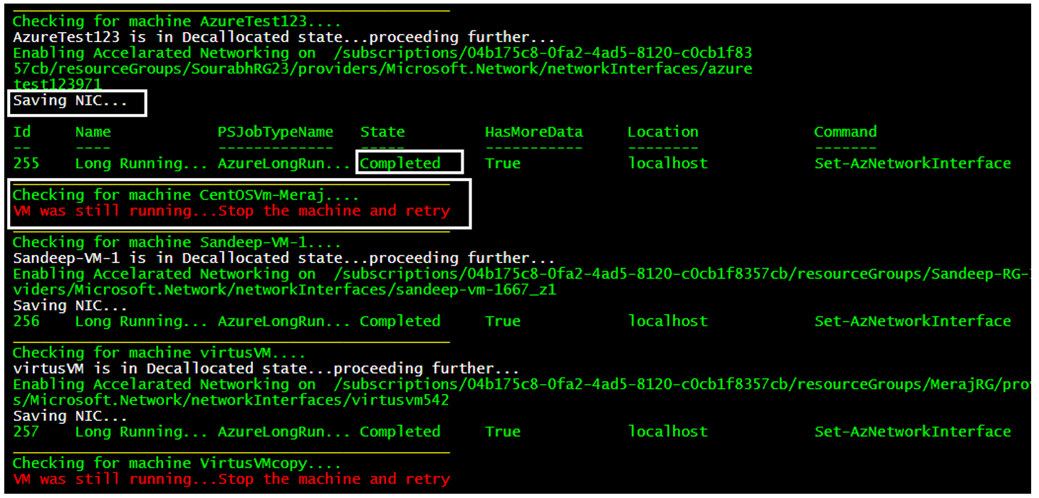 How To Enable Accelerated Networking On Nics Azure Virtual Machine Using Powershell Excel Sheet