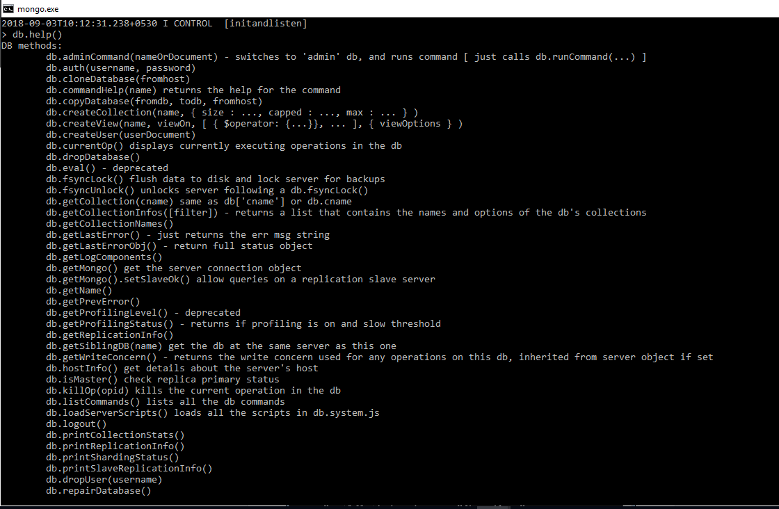 Basic commands for mongoDB