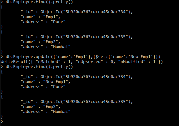 Basic commands for mongoDB