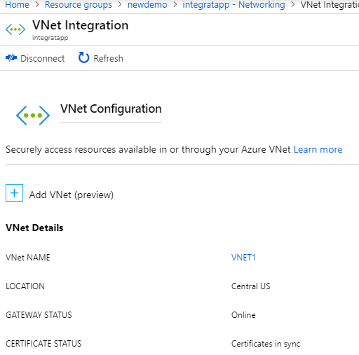 Integration of your Web App with Virtual Network